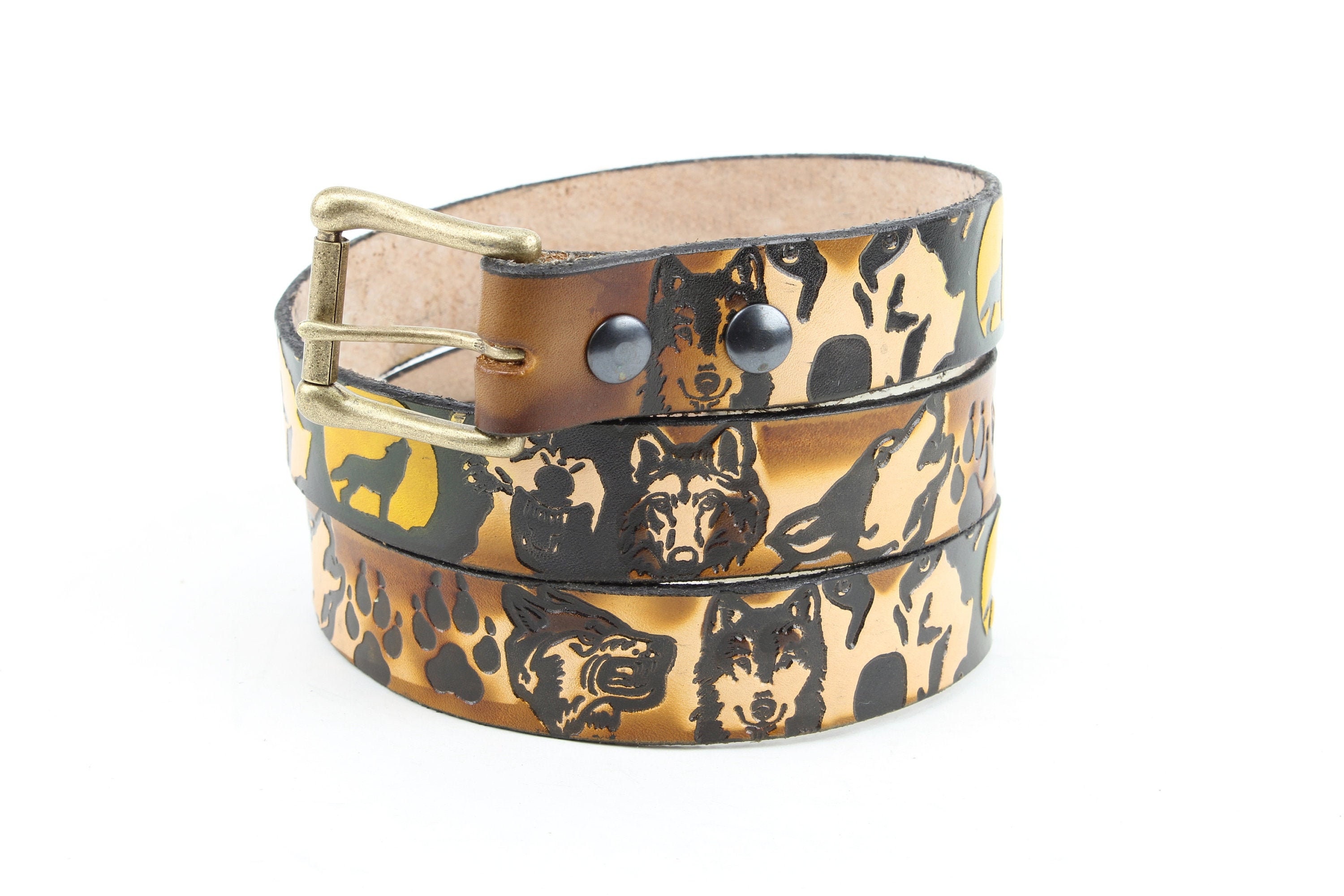 Wolf Leather Belt Tooled Leather Cut to Size Made in the - Etsy