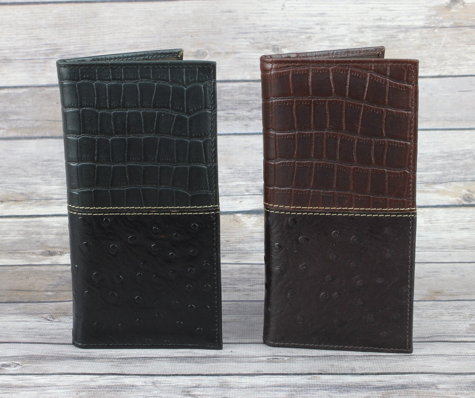 Tooled Gator and Ostrich Print Rodeo Wallet With Leather - Etsy