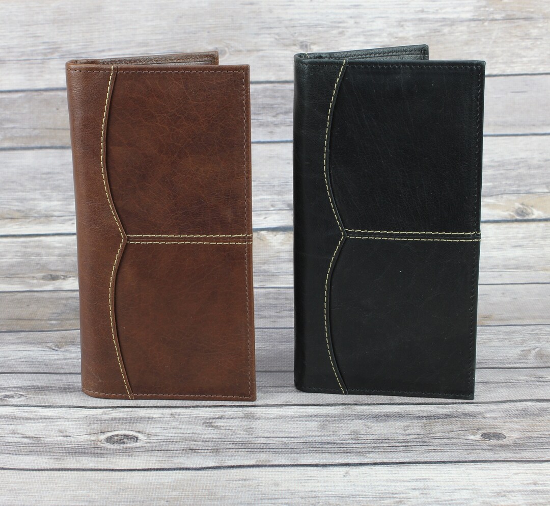 Water Buffalo Contrast Stitch Black Leather Rodeo Wallet - Etsy