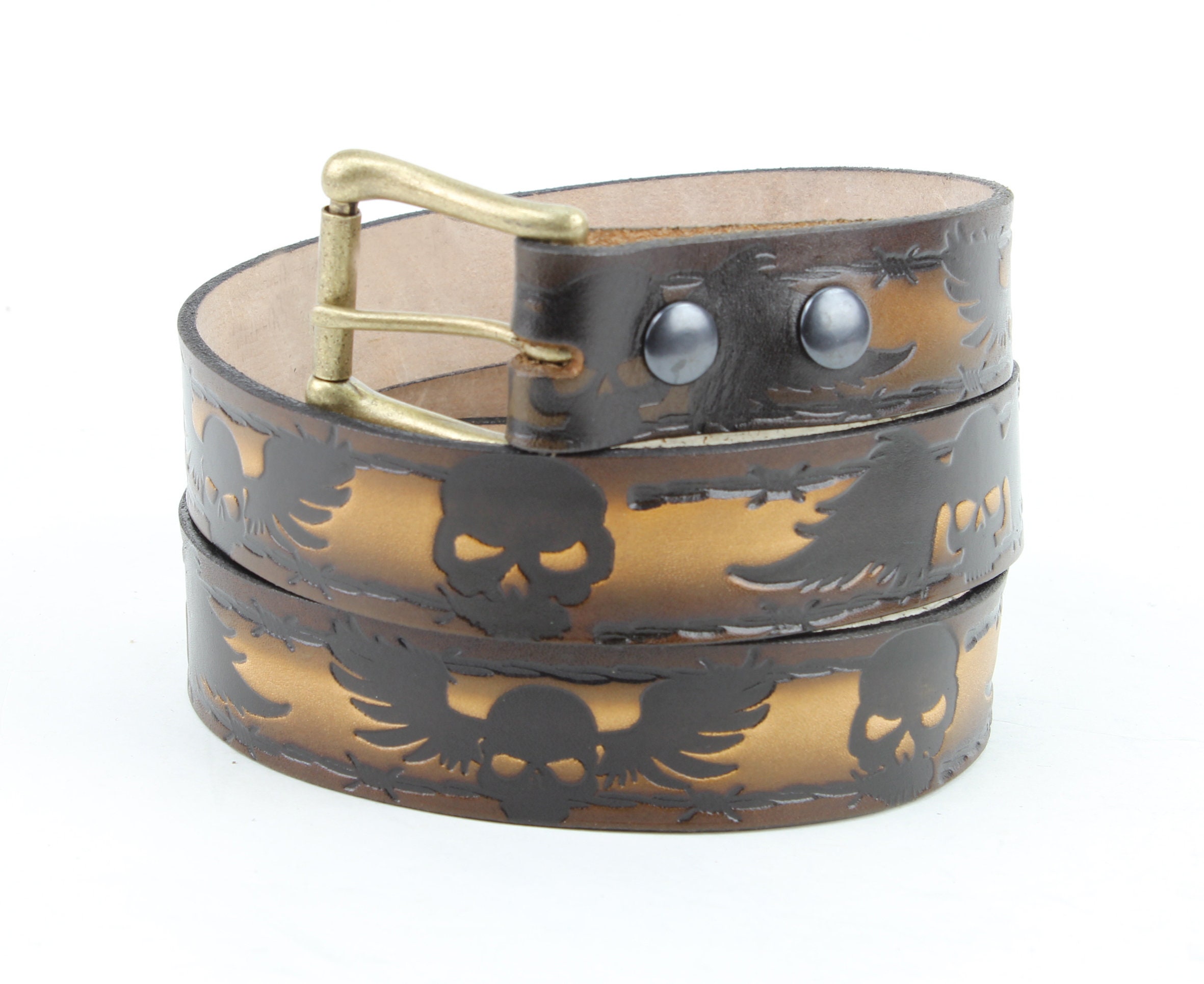 Winged Skull Belt Skull Barbed Wire Belt Heavy Duty Tooled | Etsy