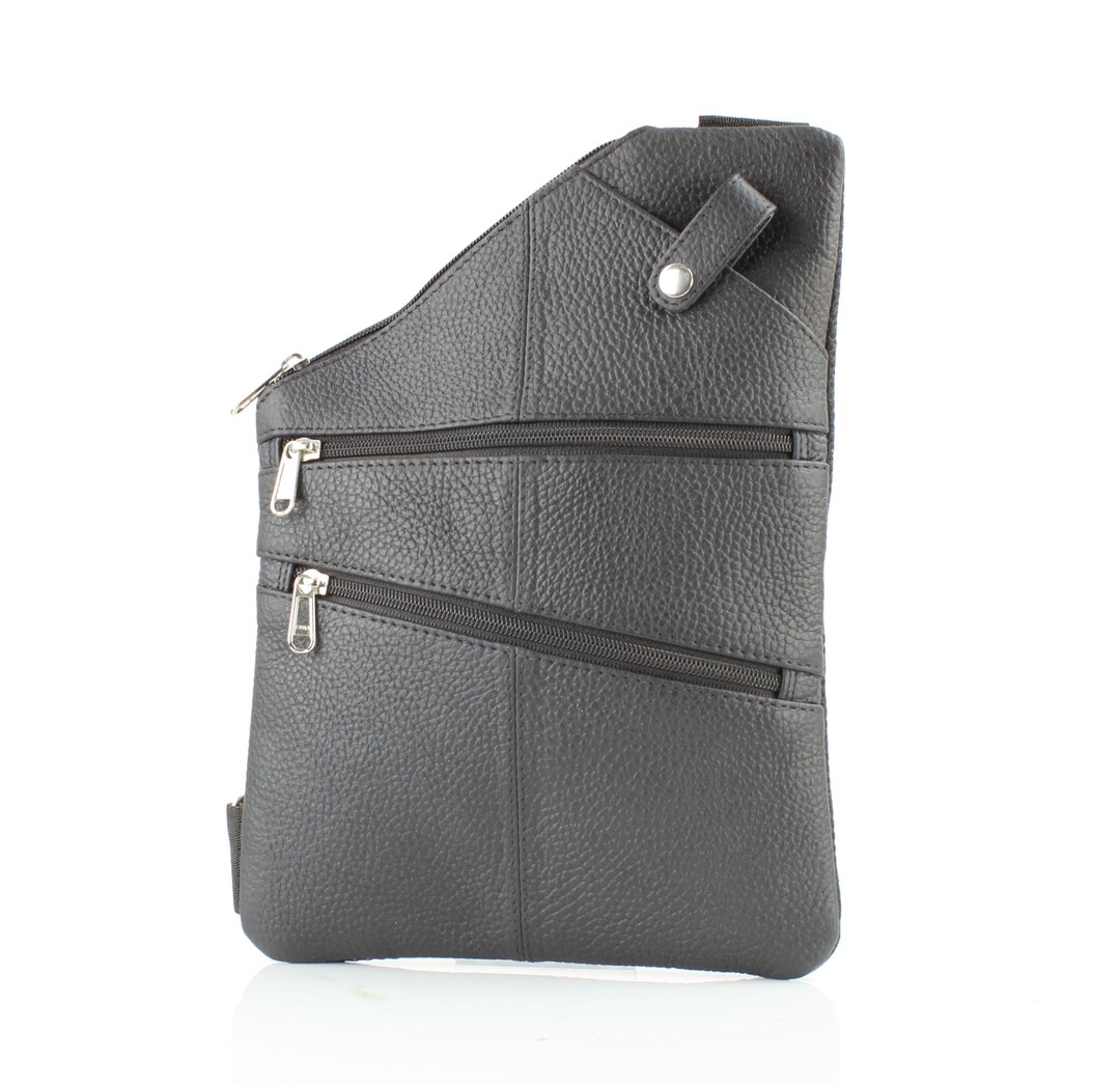 Asymmetrical Cowhide Zip Front Crossbody Bag, Slim Travel Bag ...
