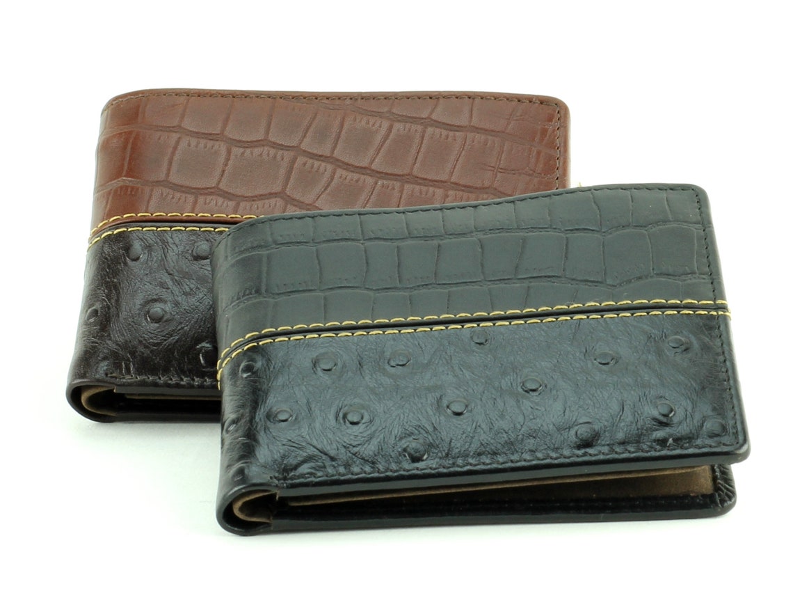 Tooled Gator and Ostrich Print Rodeo Wallet With Leather | Etsy