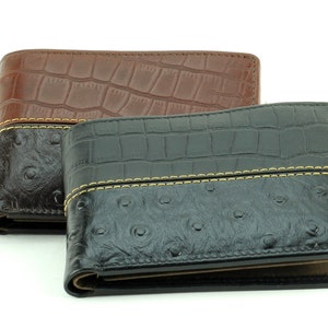 Tooled Gator and Ostrich Print Rodeo Wallet With Leather - Etsy
