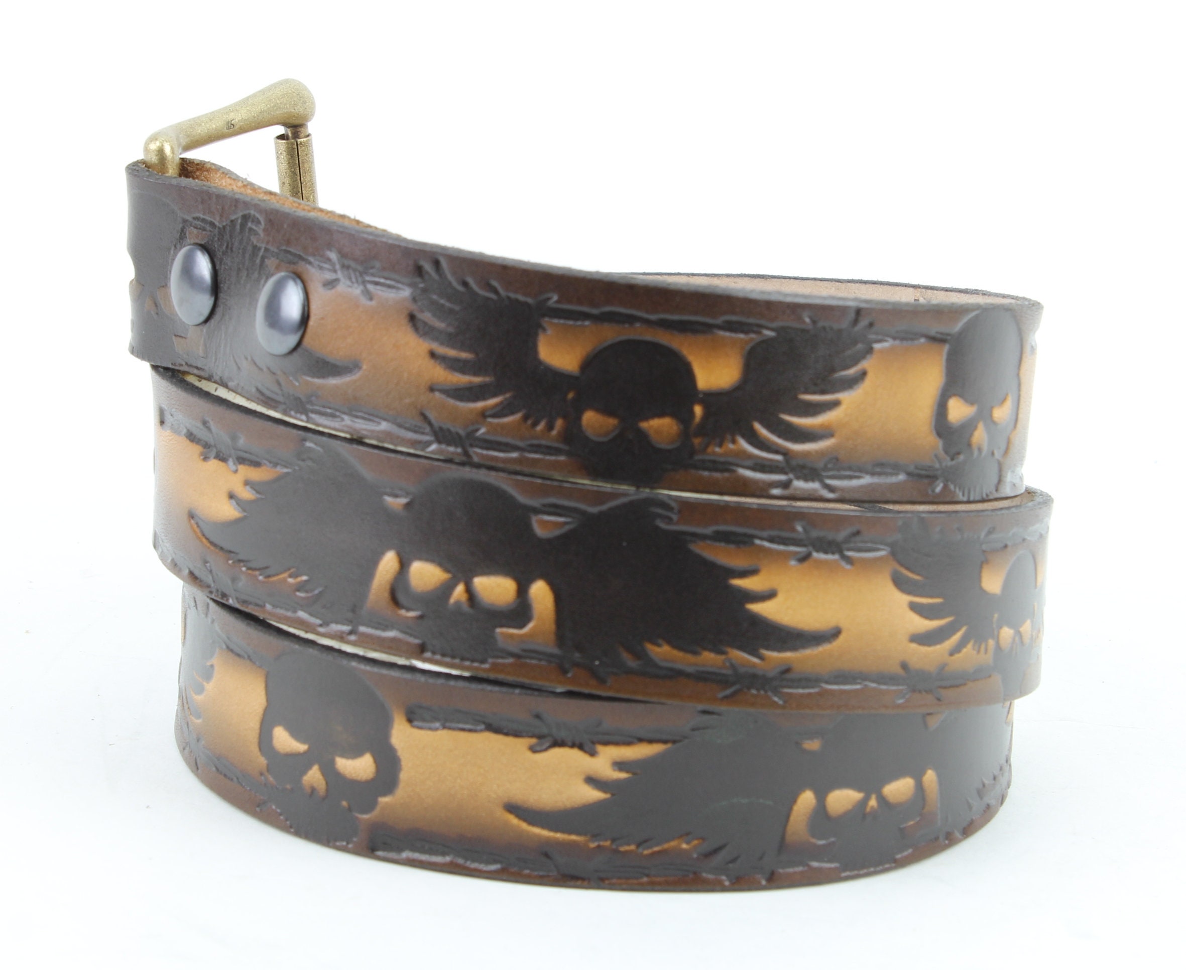 Winged Skull Belt Skull Barbed Wire Belt Heavy Duty Tooled | Etsy