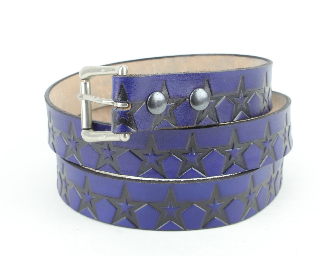 Blue Leather Star Belt, Heavy Duty Tooled Western Accessory - Etsy