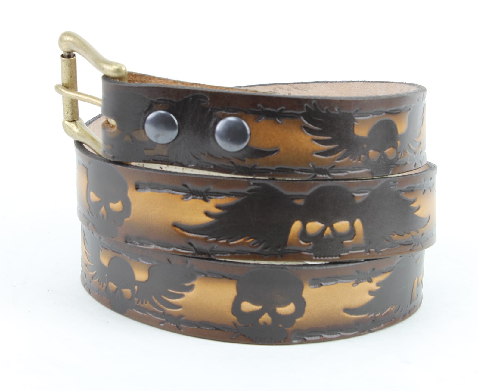 Winged Skull Belt Skull Barbed Wire Belt Heavy Duty Tooled | Etsy