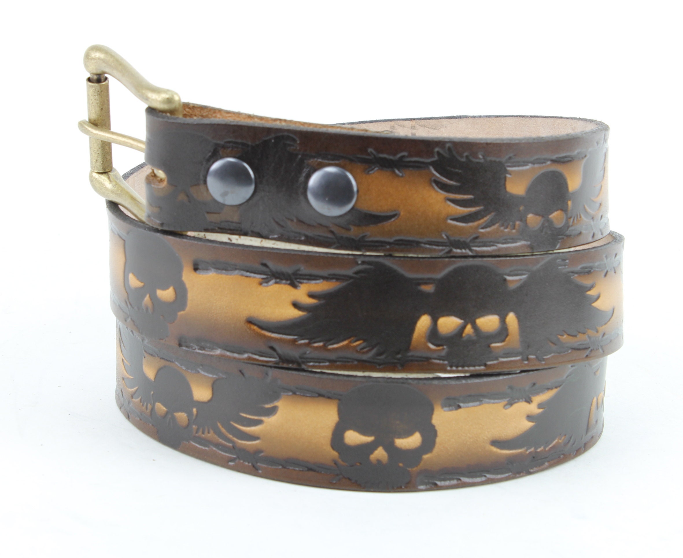 Winged Skull Belt Skull Barbed Wire Belt Heavy Duty Tooled | Etsy
