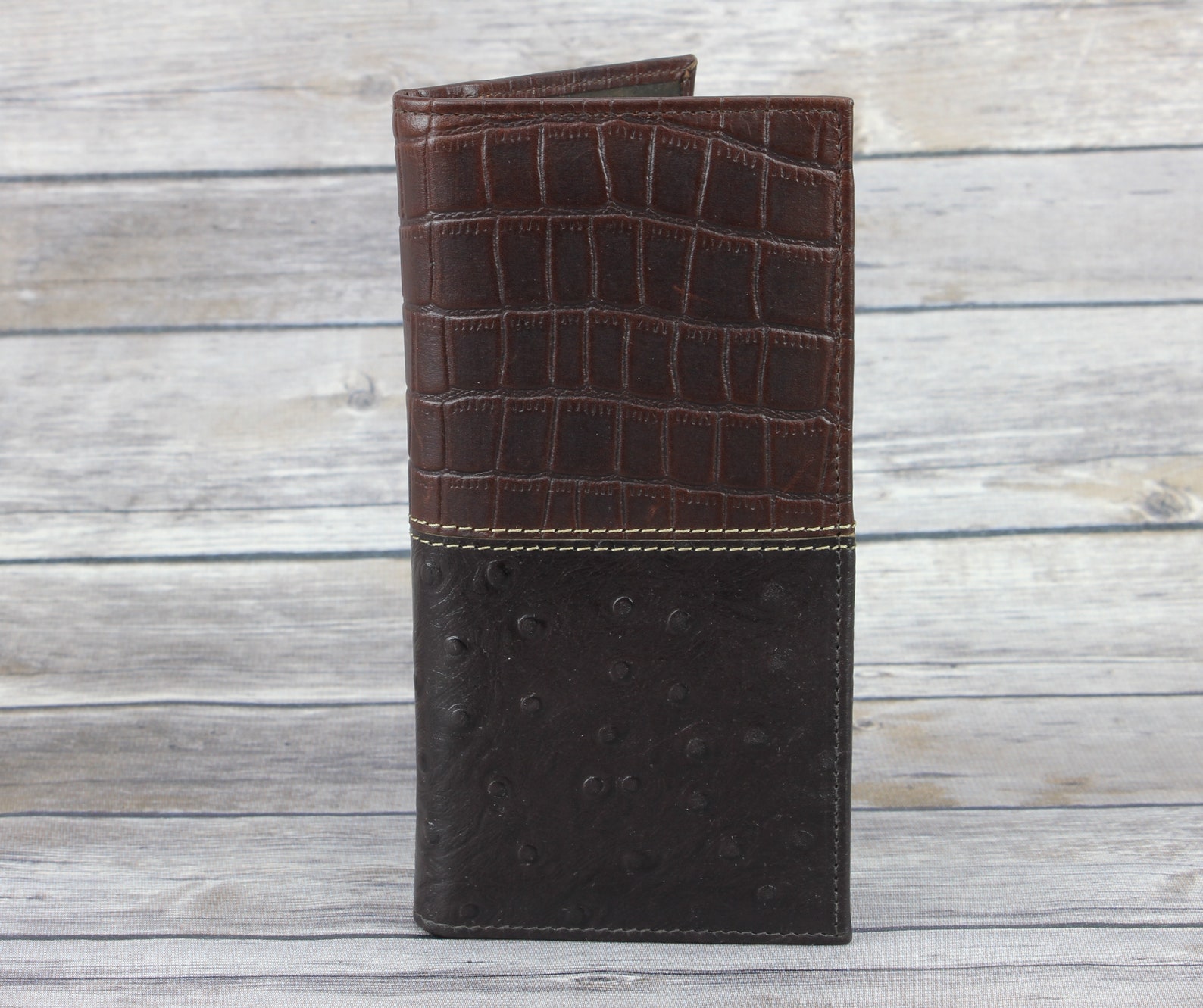 Tooled Gator and Ostrich Print Rodeo Wallet With Leather - Etsy