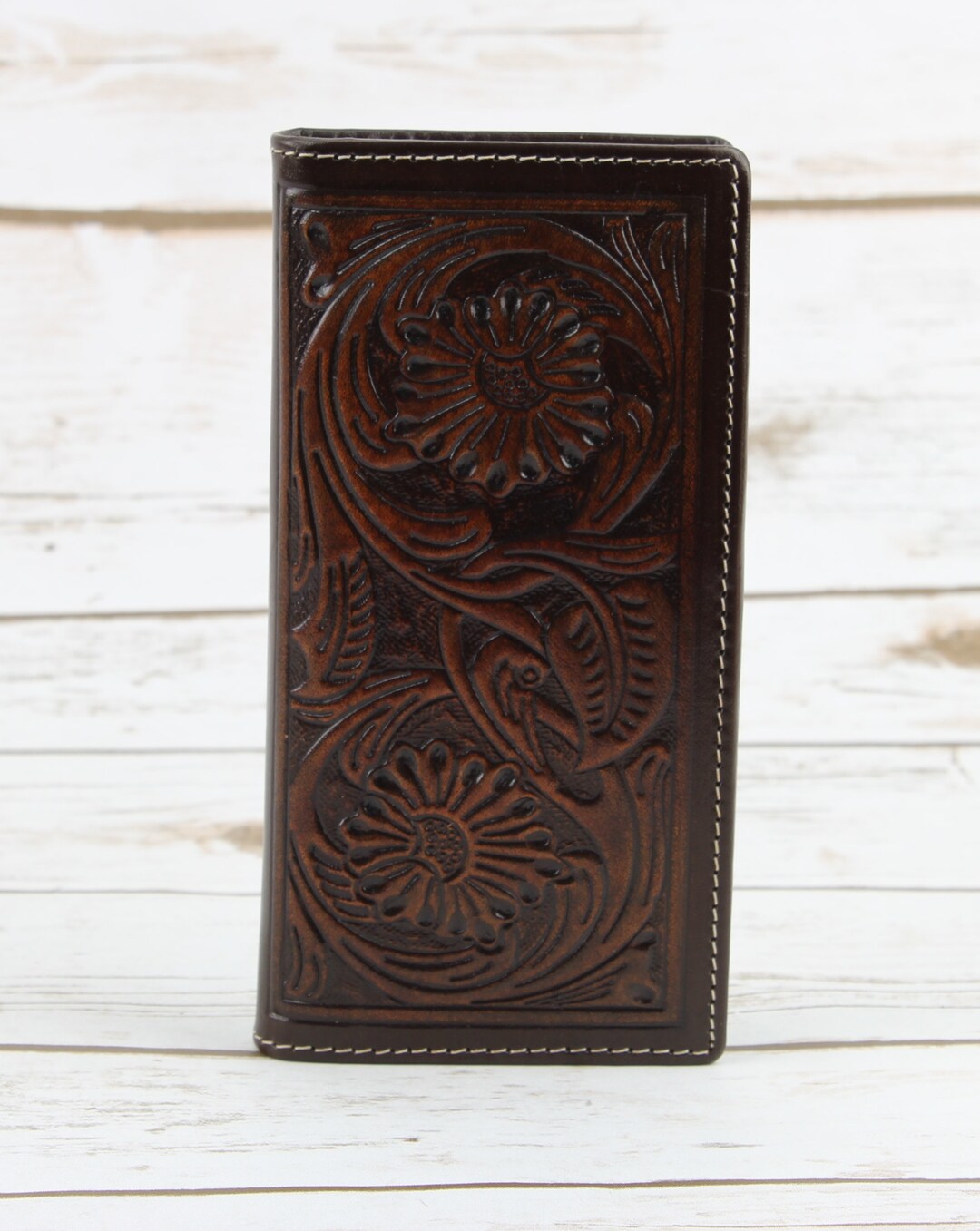 American Bison Tooled Floral Filigree Western Rodeo Wallet, Modern ...