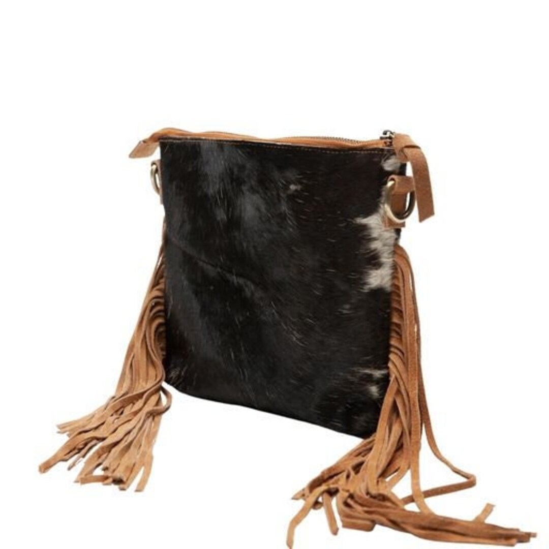 Square Fringe Crossbody Bag Hair on Hide Slim Clutch Modern - Etsy
