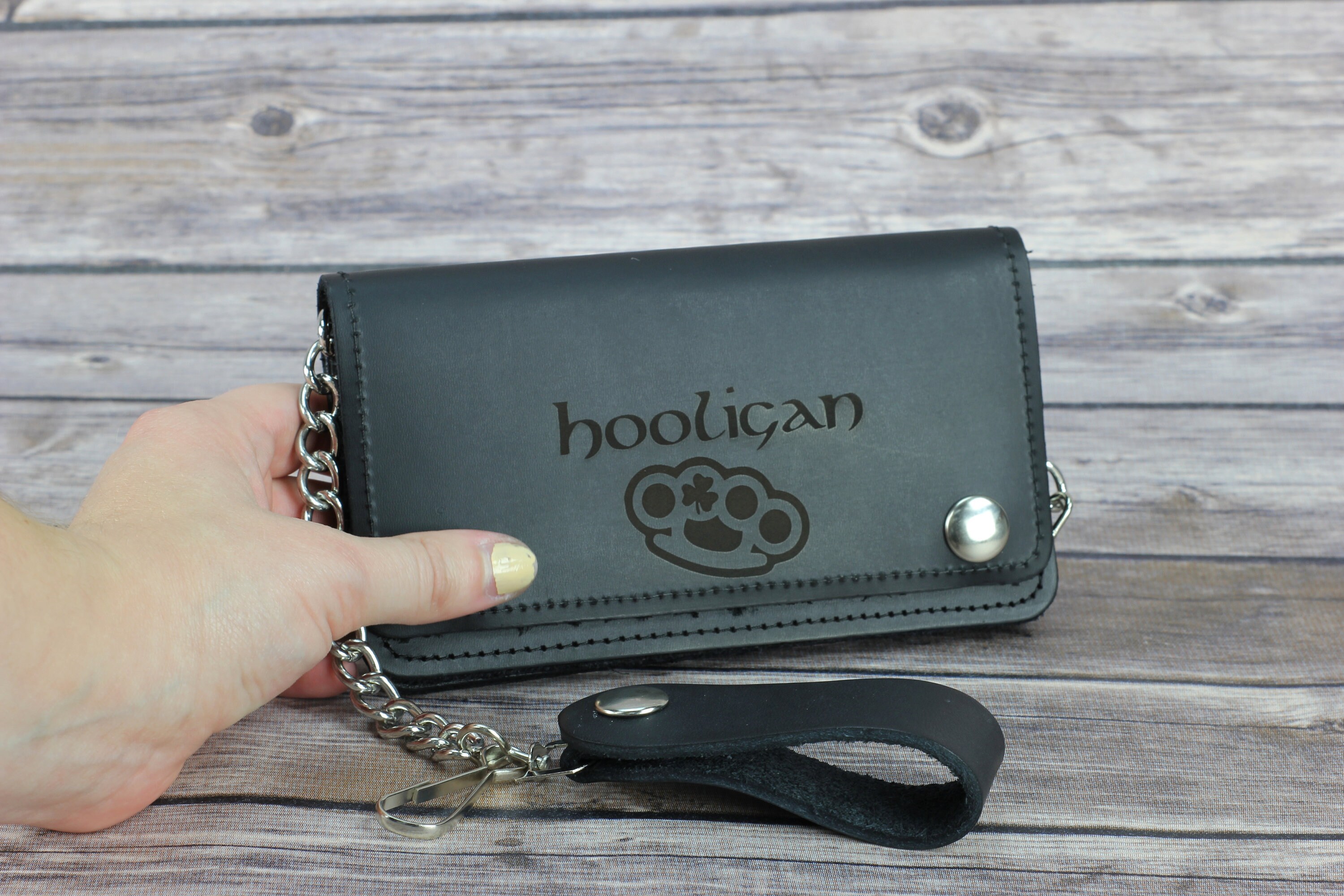 Hooligan Chain Wallet Engraved Leather Chain Wallet | Etsy