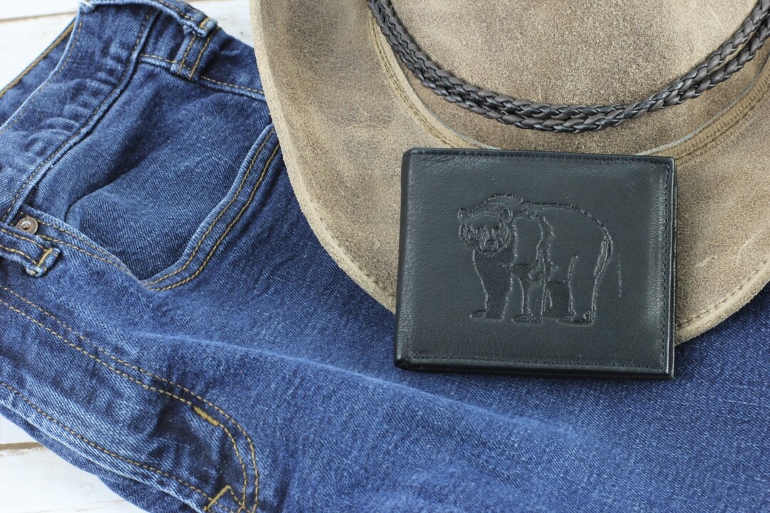 Bear Full Body Embossed Leather Bi Fold Wallet, RFID Blocking Wallet ...