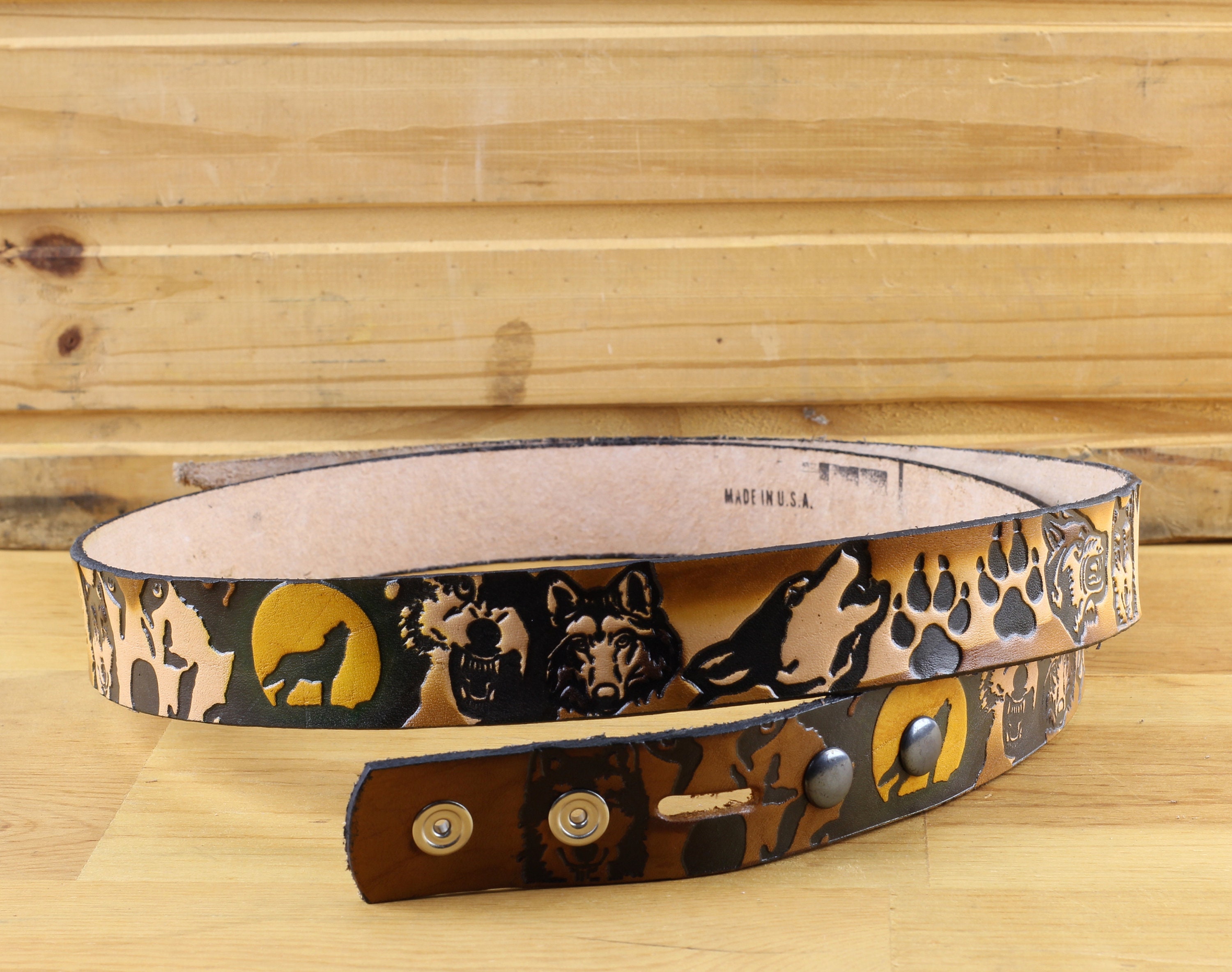 Wolf Leather Belt Tooled Leather Cut to Size Made in the - Etsy