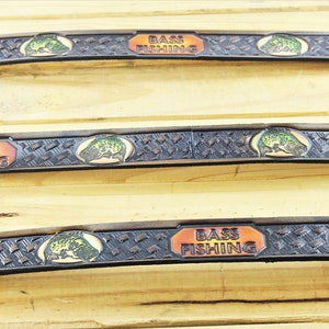 Bass Fishing Leather Belt, Hand Tooled Leather Belt, Men's Utility Belt ...