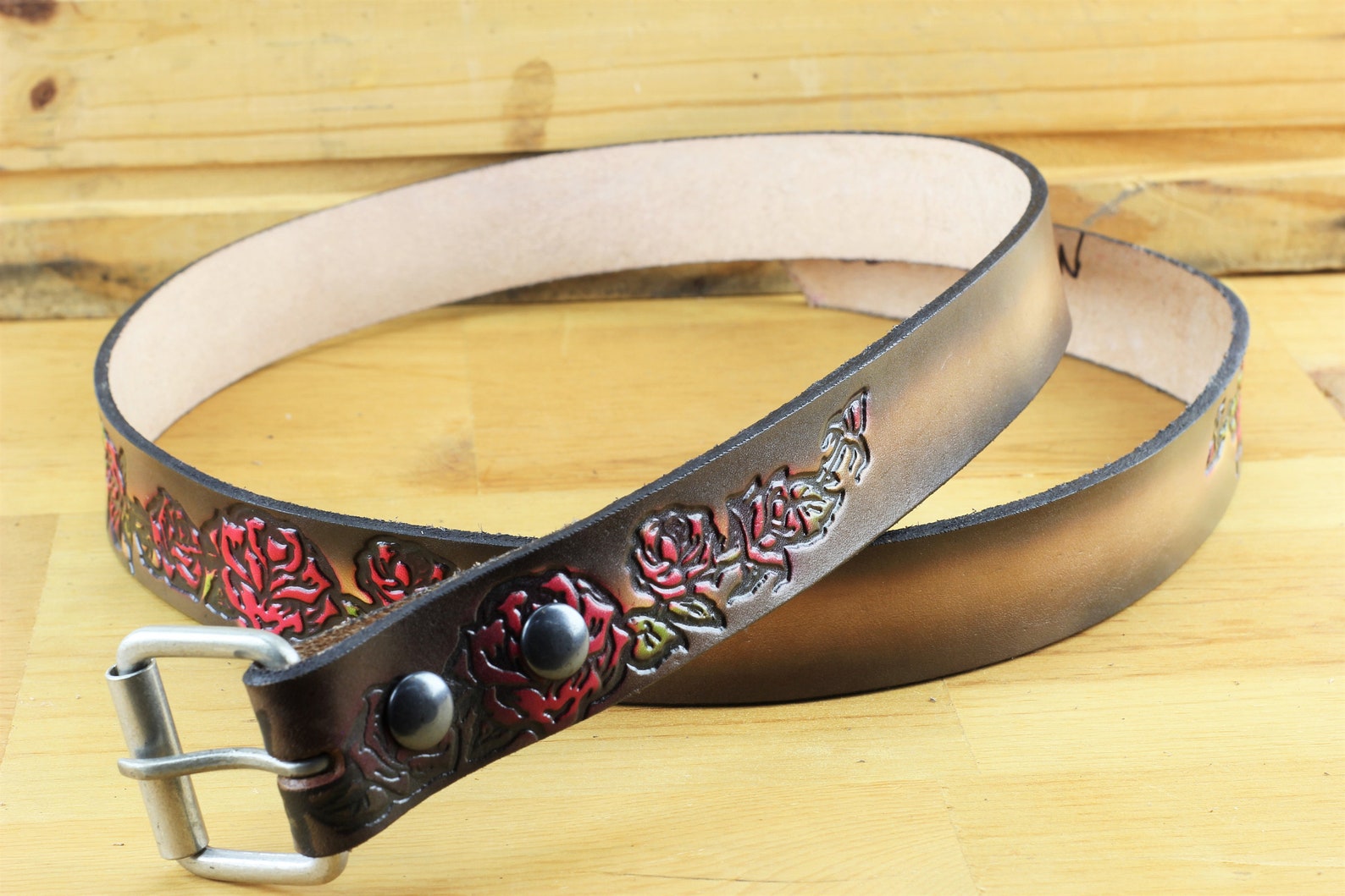 Hand Tooled Red Rose Leather Belt, Vintage Western Wear, Made in USA - Etsy