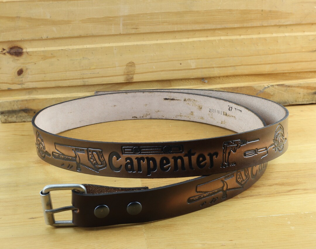 Carpenter's Leather Tool Belt, Hand Tooled Leather, Heavy Duty Leather ...