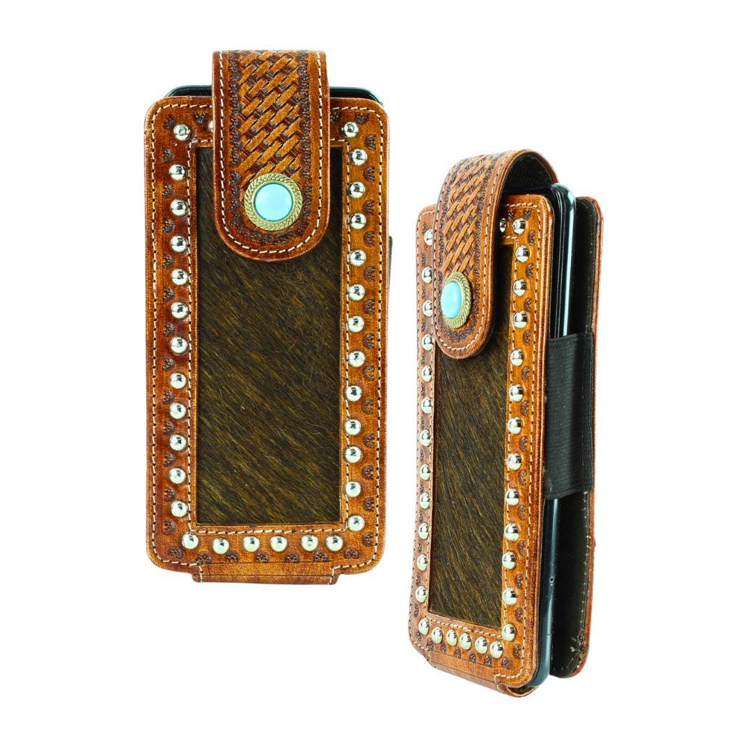 Hair on Hide Leather Belt Phone Case, Turquoise Flap, Western Accessory ...