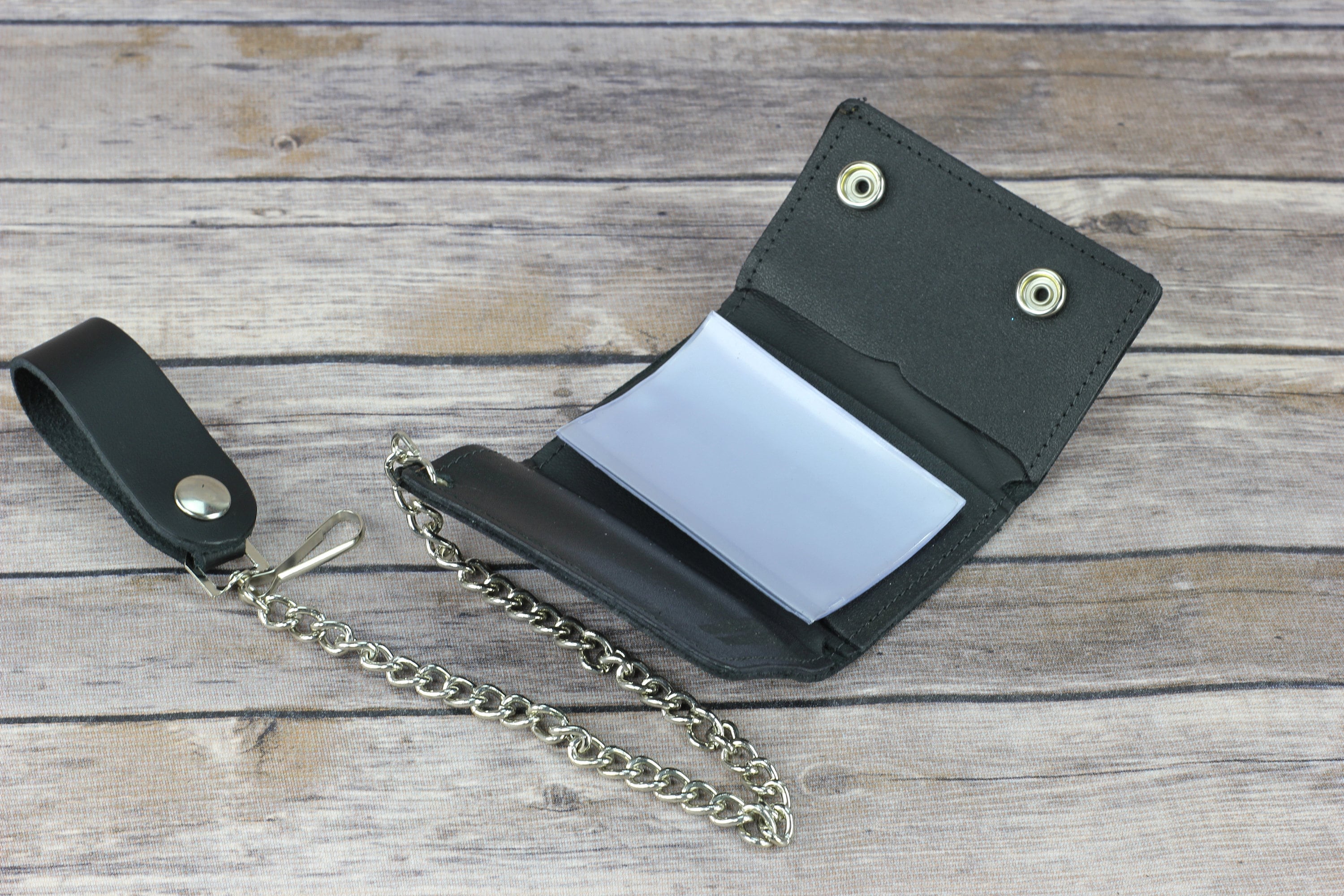 Black leather tri-fold chain wallet leather chain wallet | Etsy