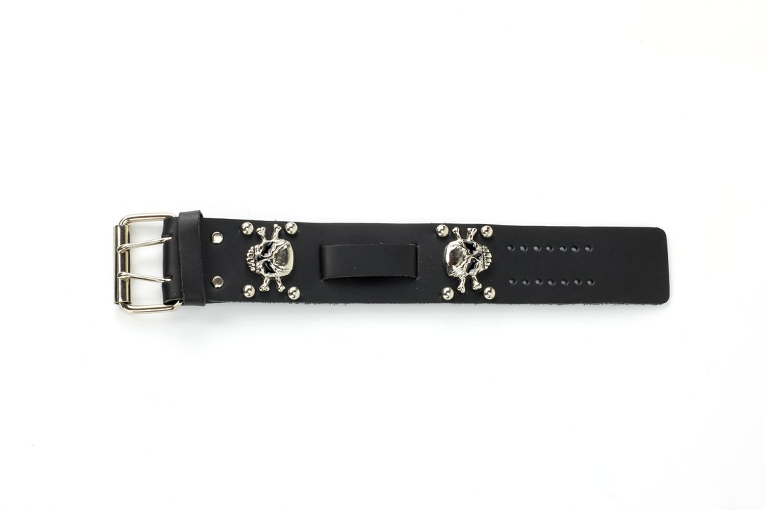 Skull Studded Leather Watch Band, Gothic Biker Wrist Cuff - Etsy
