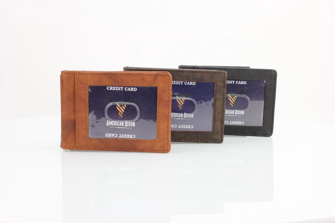 American Bison Leather Wallet: Money Clip Bifold Card Case - Etsy