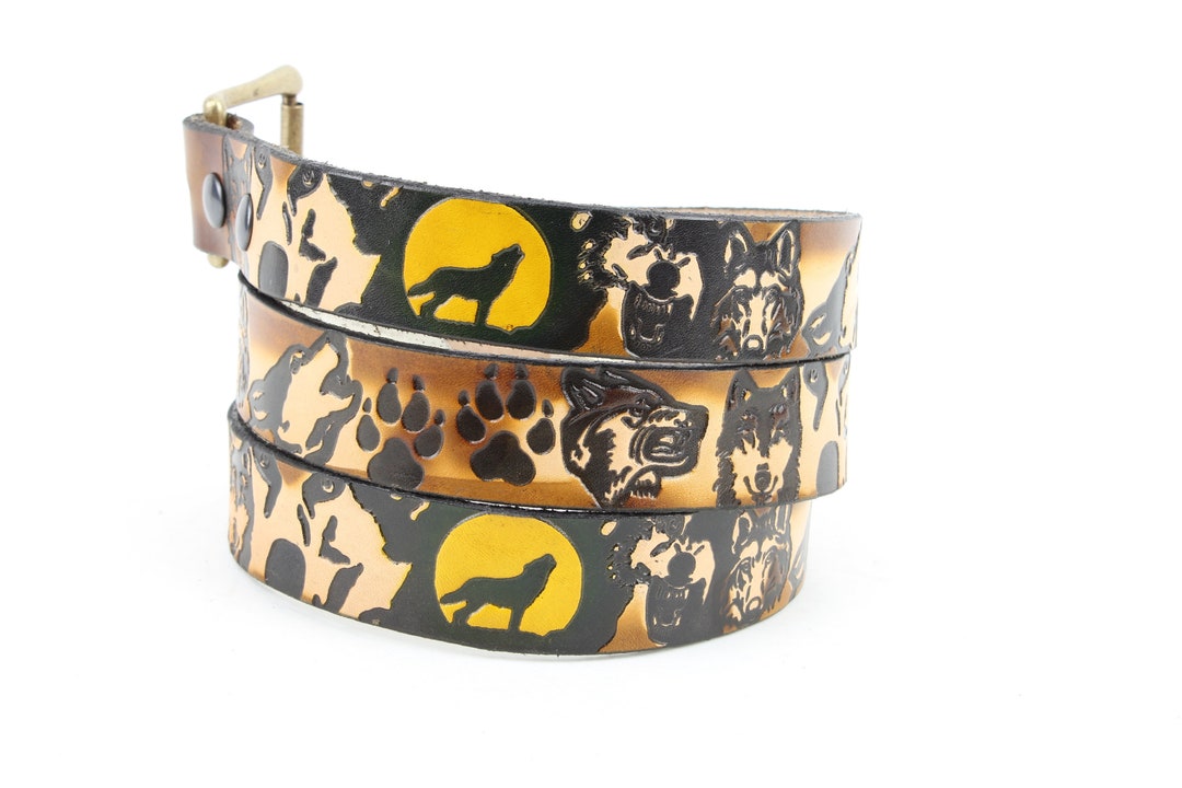 Wolf Leather Belt, Tooled Leather, Cut to Size, Made in the USA, Wolf ...