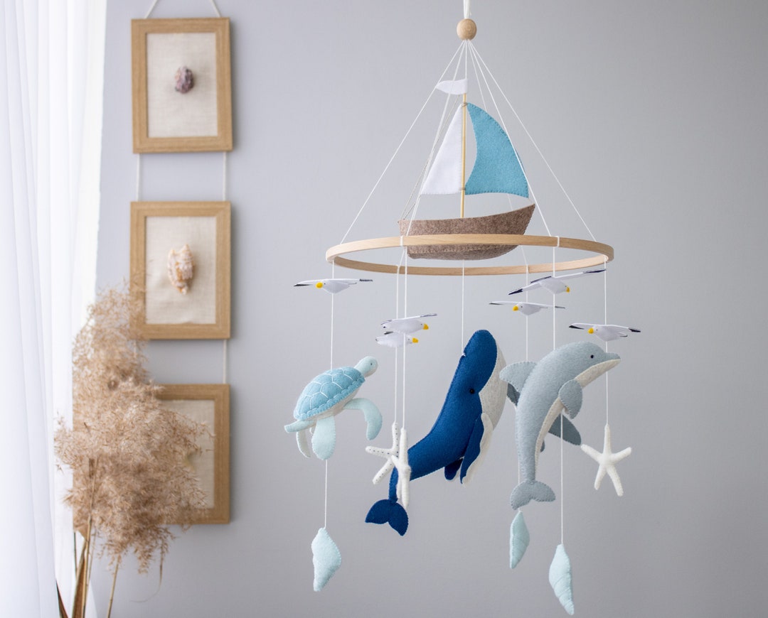 Ocean Nursery Baby Mobile, Sailboat Nursery Decor, Blue Whale Baby Boy ...