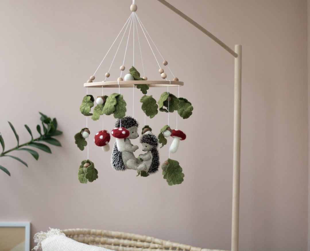 Hedgehog Crib Mobile, Woodland Baby Mobile, Cot Felt Hanging Mobile ...