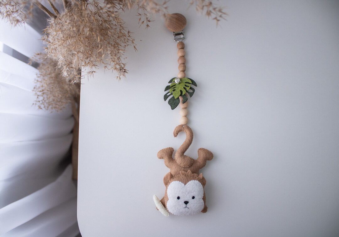 Monkey Stroller Toy, Felt Safari Animal Pram Chain, Africa Sensory ...