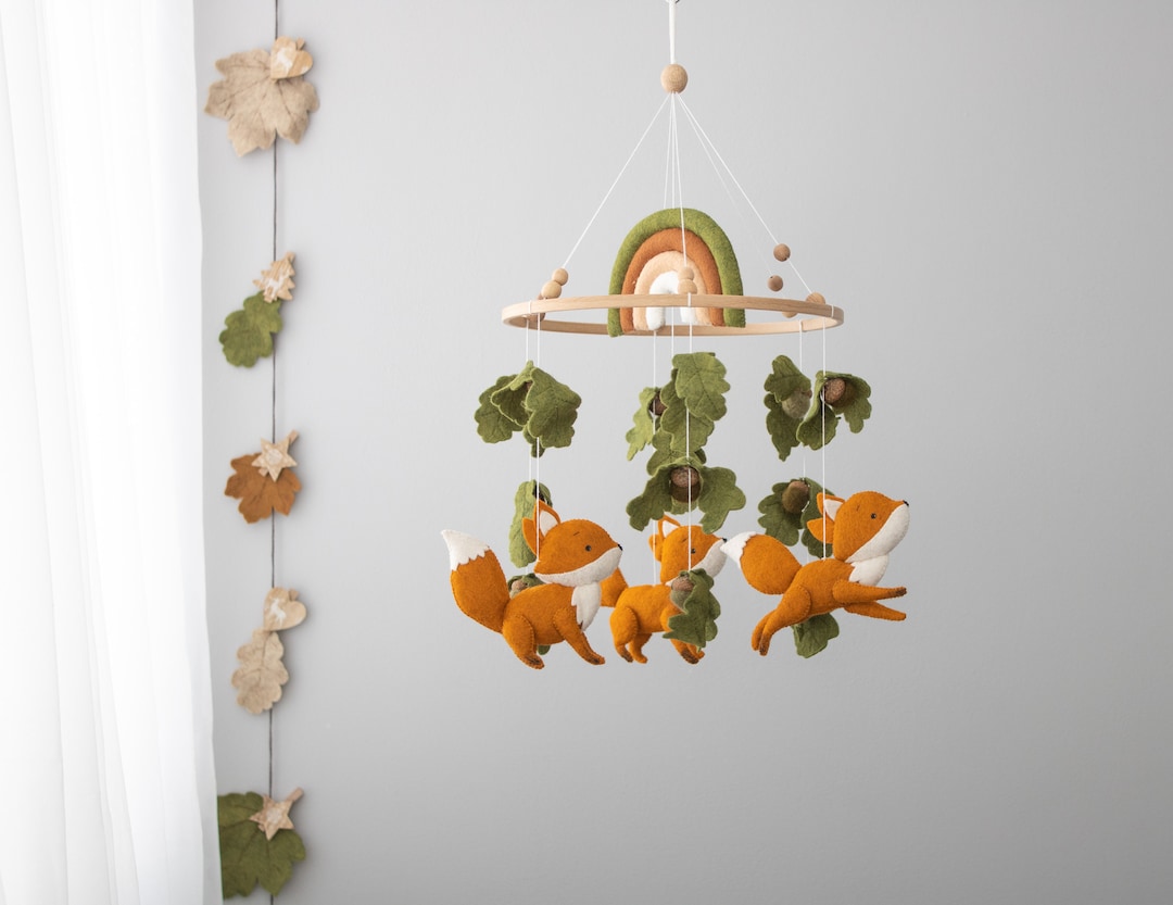 Woodland Nursery Mobile,fox Baby Girl Mobile, Forest Animals Hanging ...