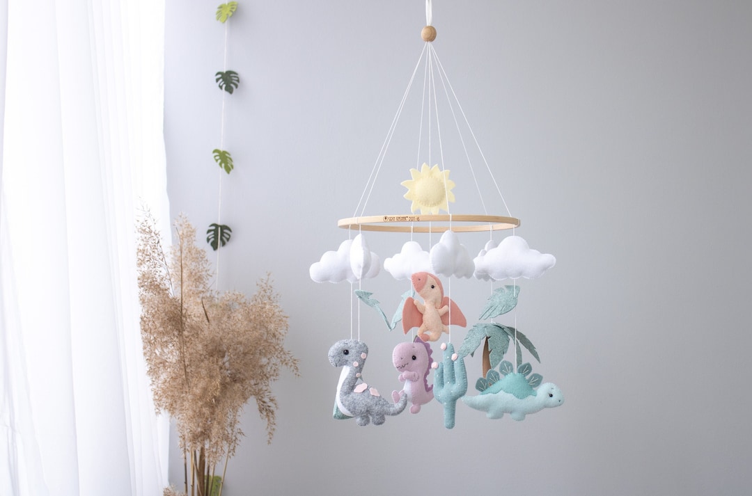 Dinosaur Mobile for Girl Nursery. Hanging Felt Animals. Purple T Rex ...