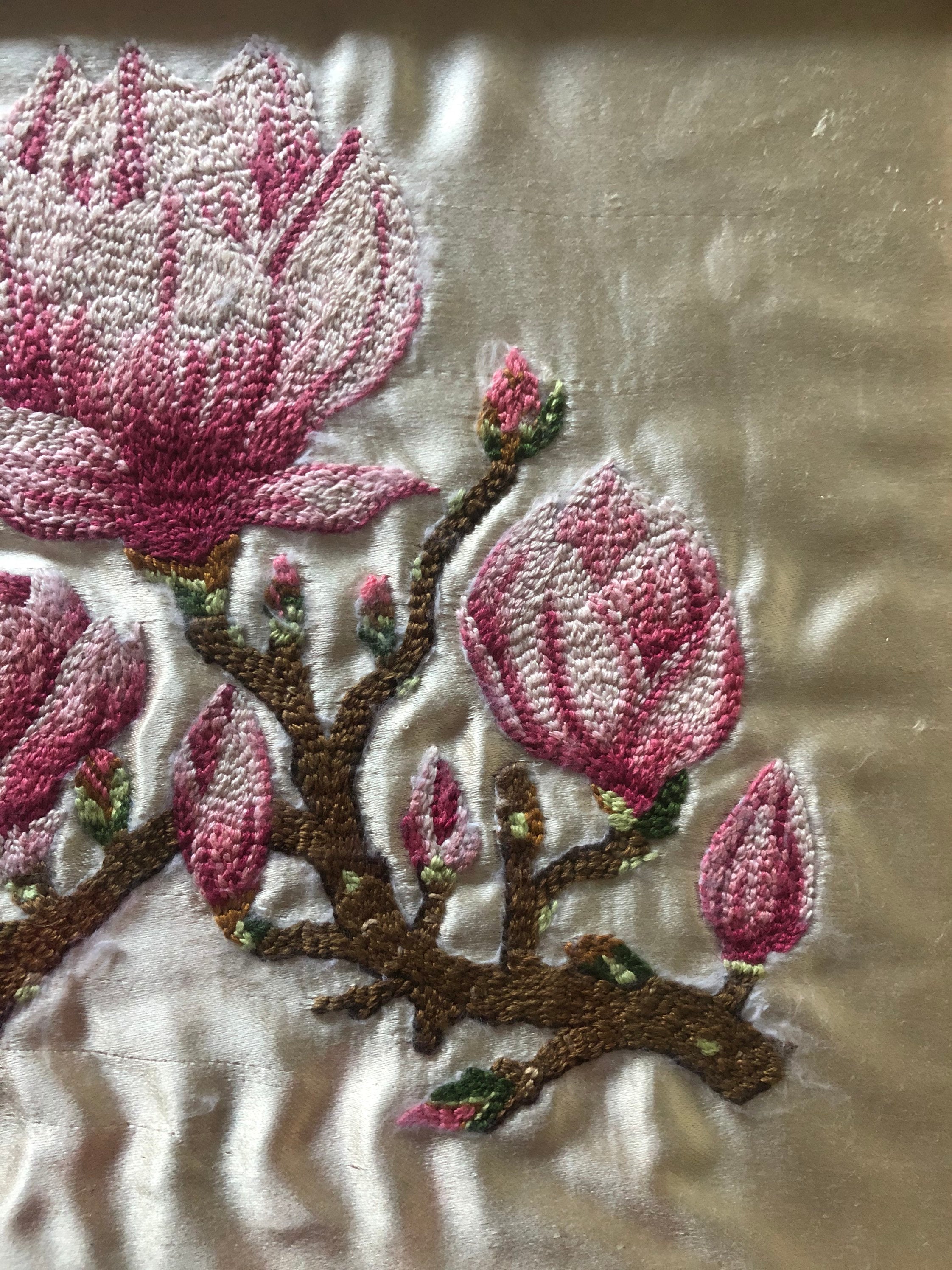 Hand Embroidered Chinese Magnolia Branch on Cream Silk. - Etsy