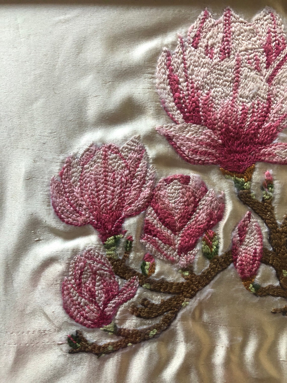 Hand Embroidered Chinese Magnolia Branch on Cream Silk. - Etsy
