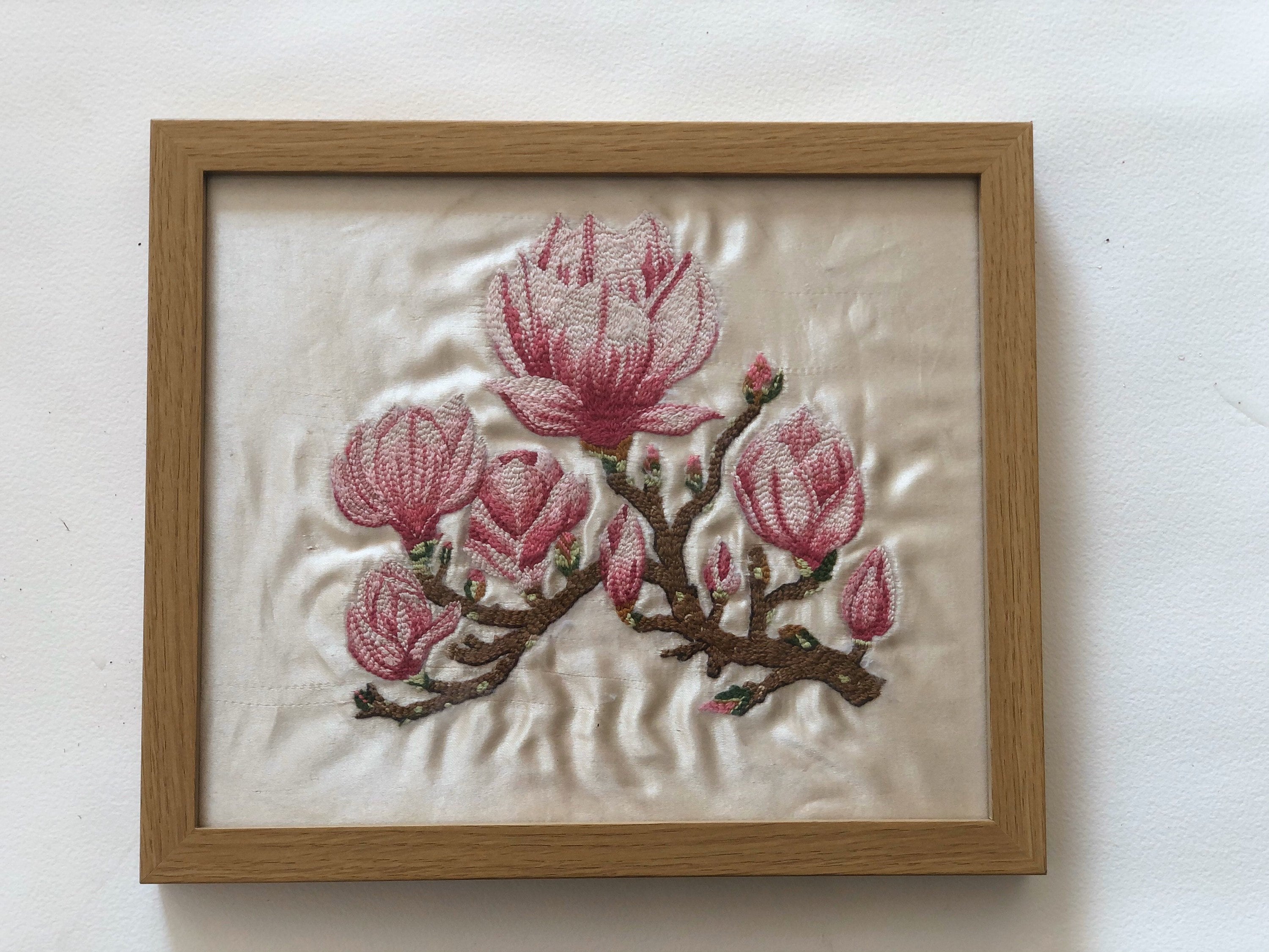Hand Embroidered Chinese Magnolia Branch on Cream Silk. - Etsy