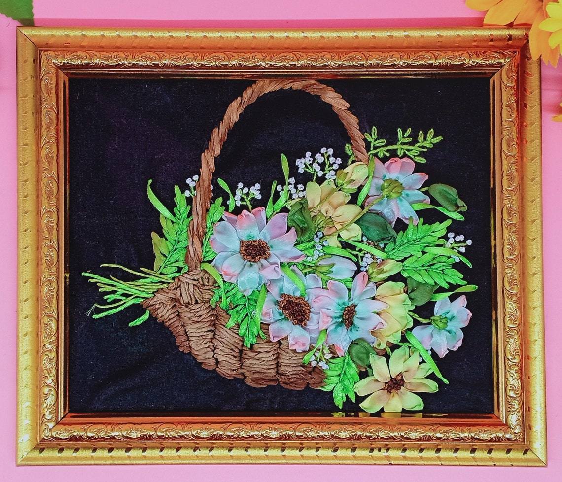 PDF Pattern & Video Tutorial of Beautiful Flowers Basket | DIY Ribbon ...