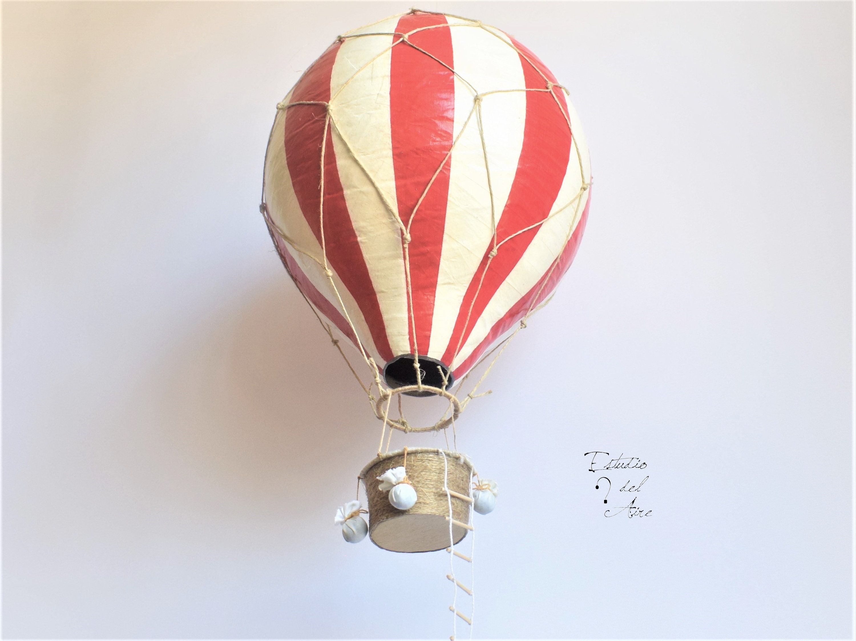Hanging Hot Air Balloon Red and White of Papier Mache. Basket - Etsy