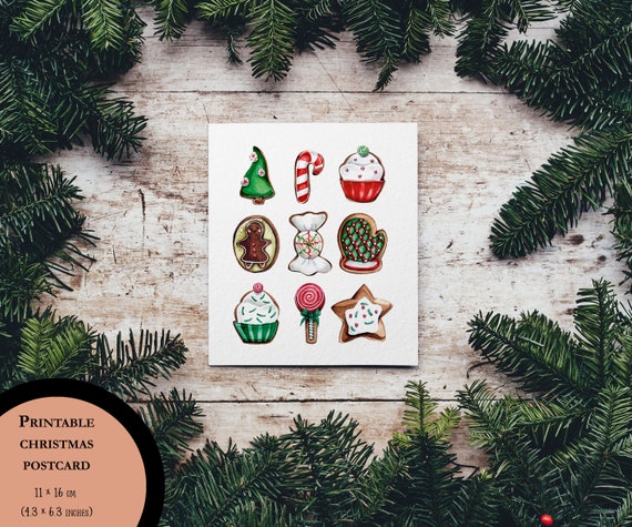Merry Christmas digital Printable card A5 Print Сhristmas | Etsy