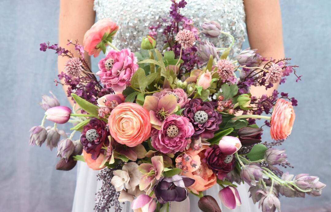 Purple Passion Aubergine Dusky Lilac Coral Ranunculus Peony Bridal ...