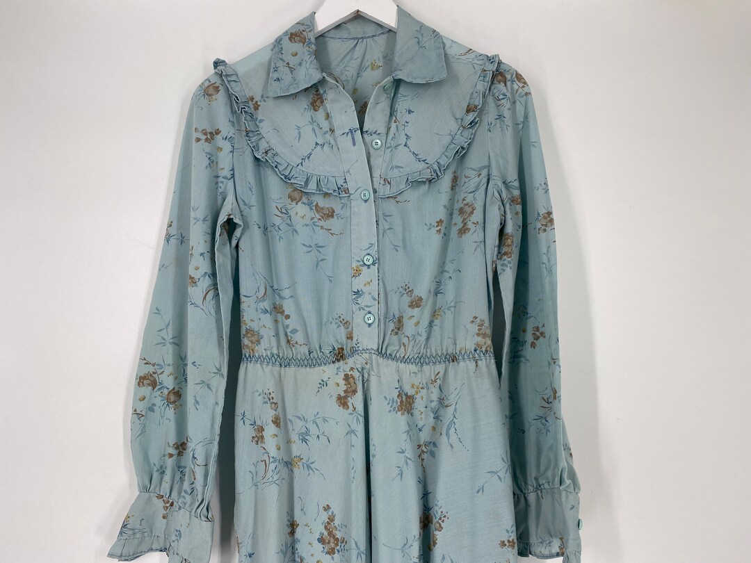 Vintage 80's Homemade Blue Prairie Dress With Floral Pattern and ...