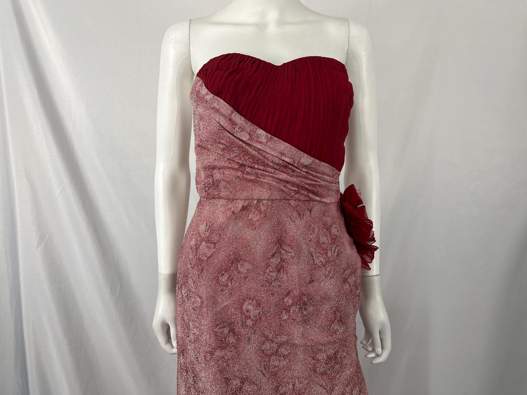 Vintage Homemade Red Sparkly Asymmetrical Sleeveless Gown \ Size M ...