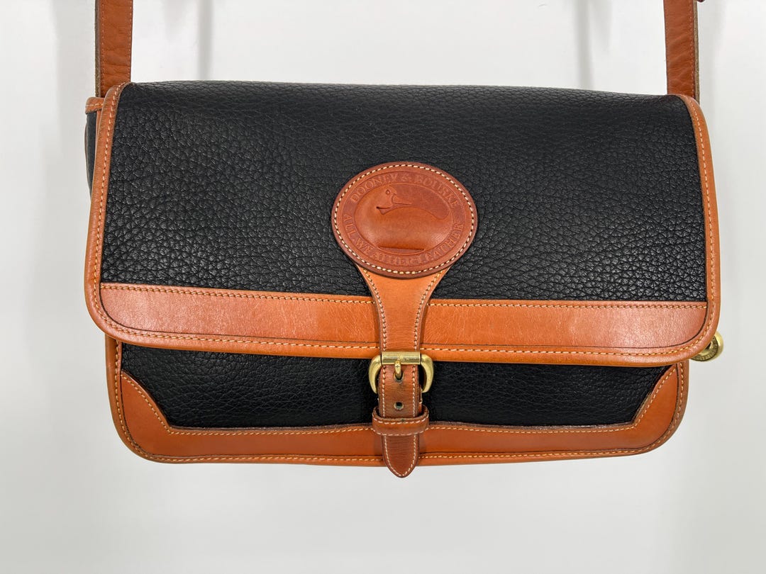 Vintage 90s Dooney and Bourke Black With Brown Trim Equestrian Bag ...