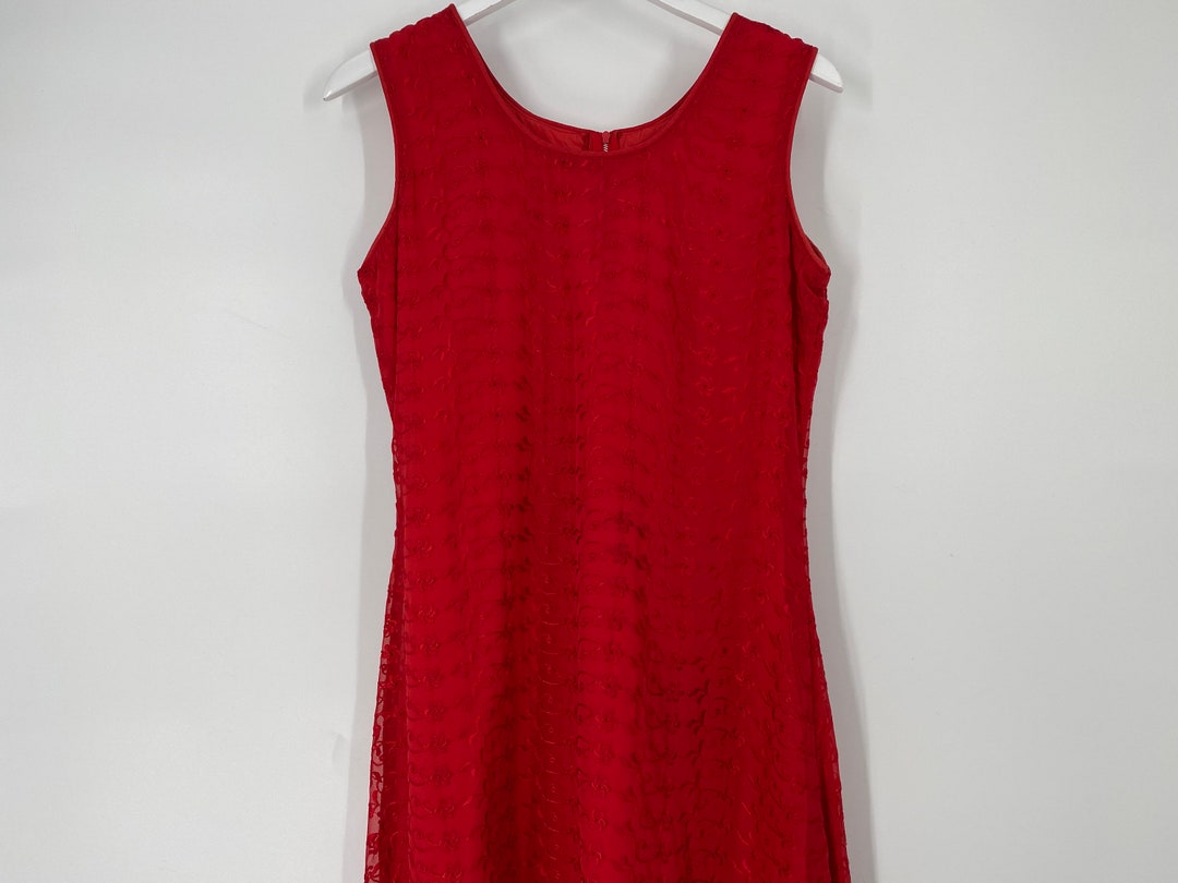 Vintage 70's Red Eyelet Dress Measures as A Size L PLEASE See Item ...