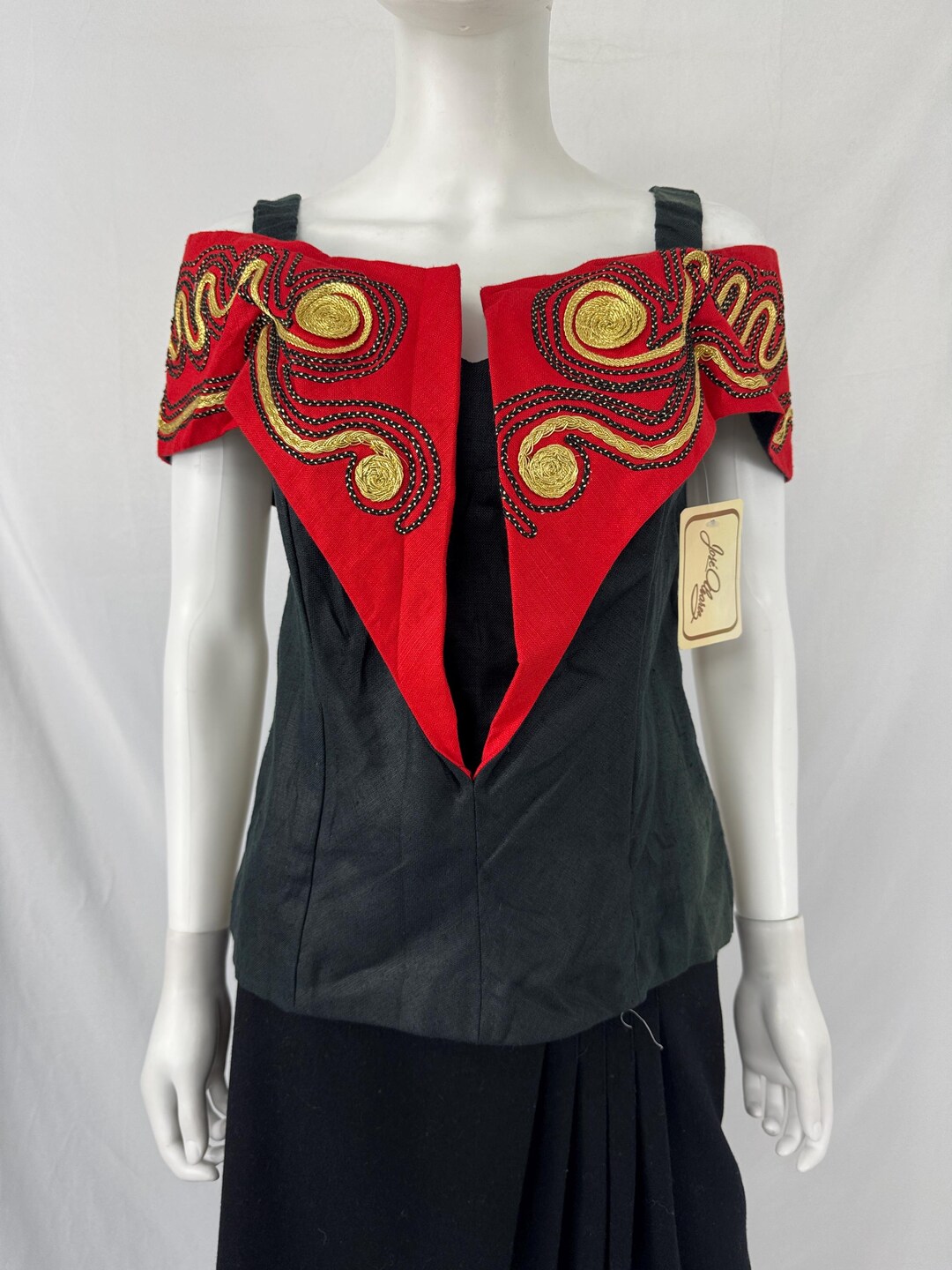 Vintage Abstract Black & Red Embroidered off Shoulder Corset Top by ...