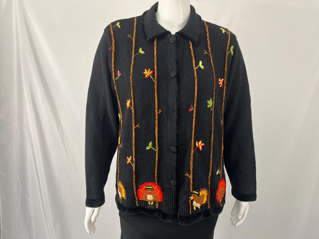 Vintage 90s Adorable Turkey Thanksgiving Button up Quacker Factory ...