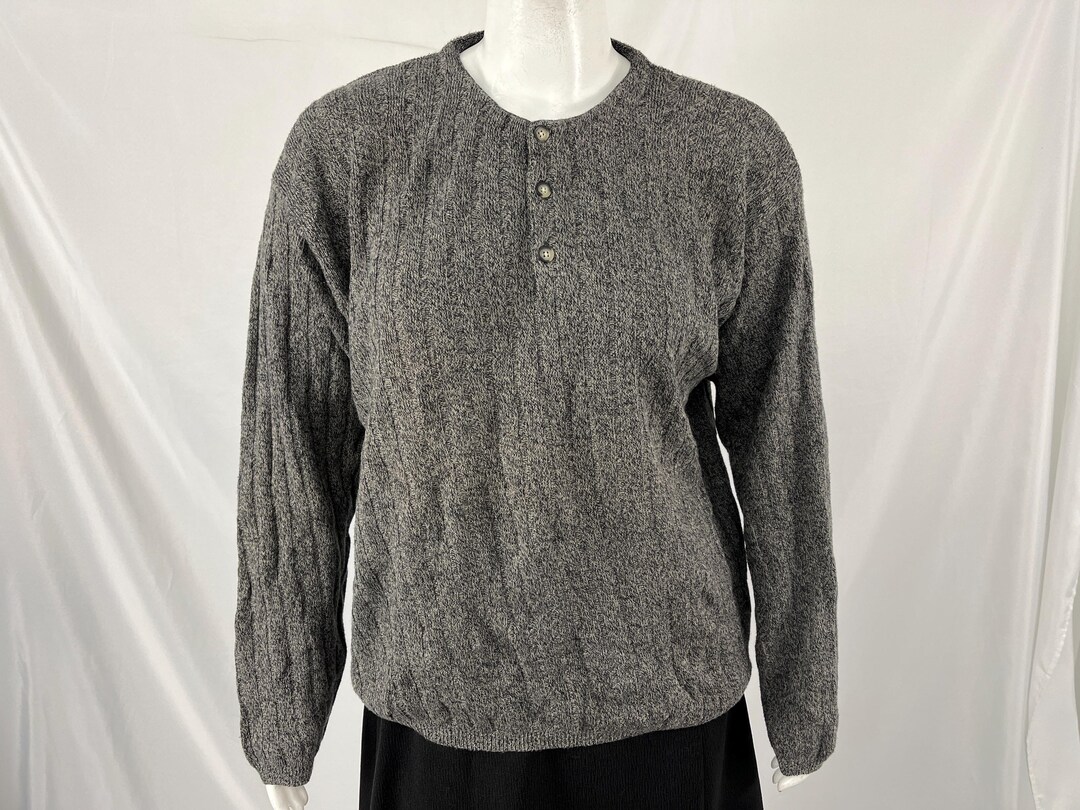 Vintage 90s Grey Knit Henley Sweater by Fieldmaster / Size XL / View ...