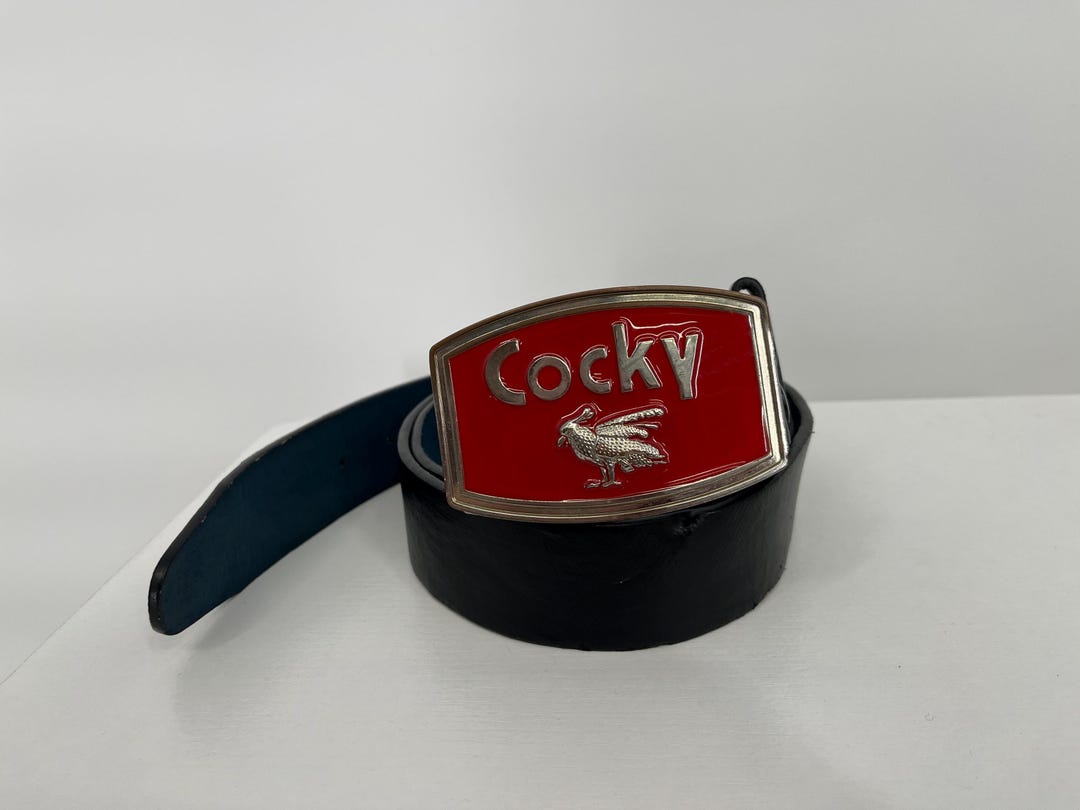 Vintage Early 2000s Red Cocky Belt Buckle With Leather Belt \ PLEASE ...