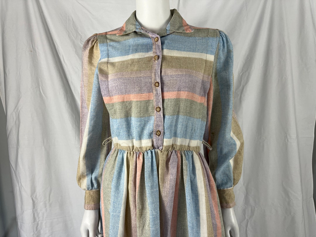 Vintage 80s Colorful Striped Long Sleeve Dress by Breli / Size 10 ...