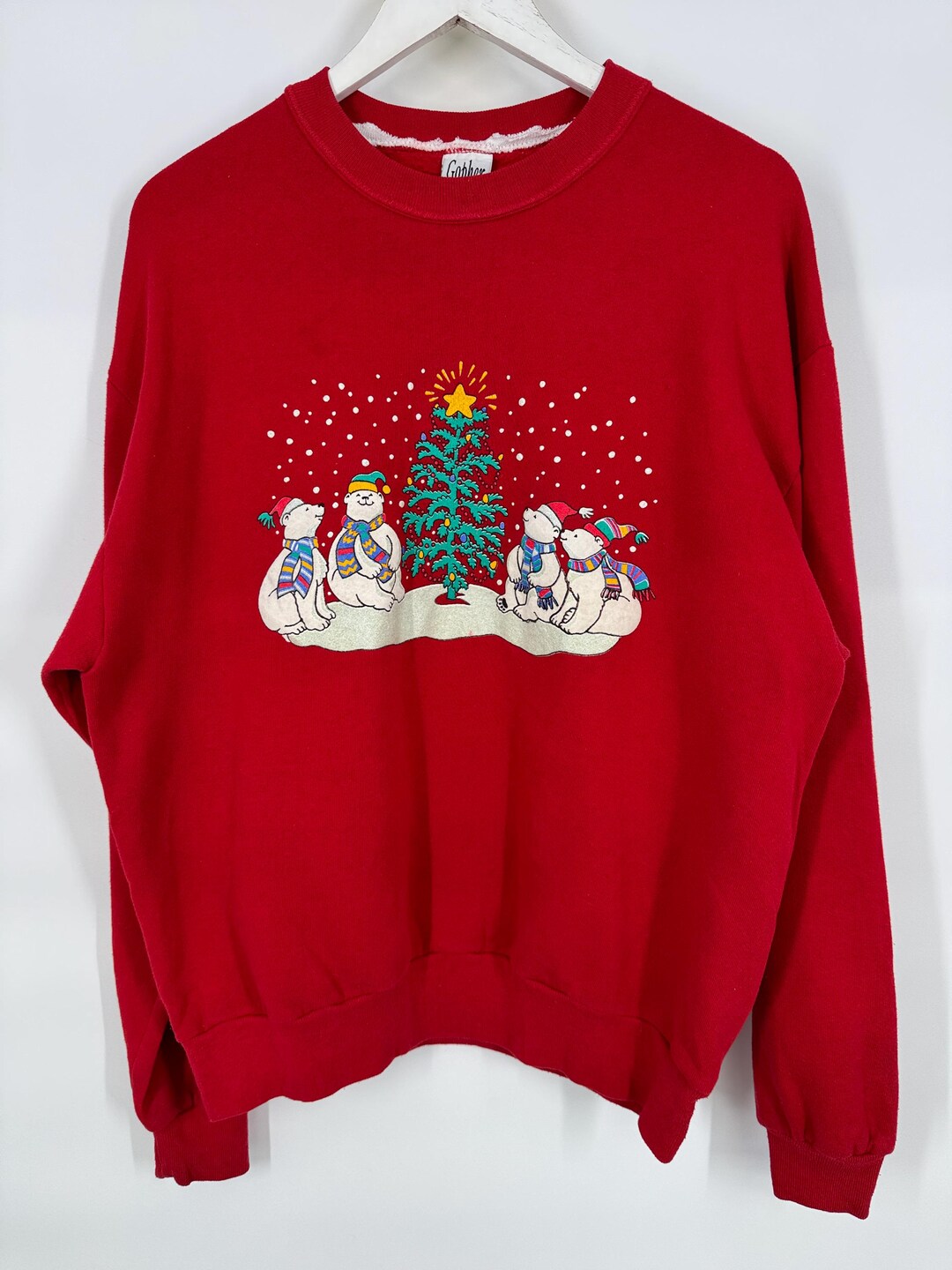 Vintage Red Polar Bear Christmas Tree Crewneck by Gopher \ Size L \ See ...