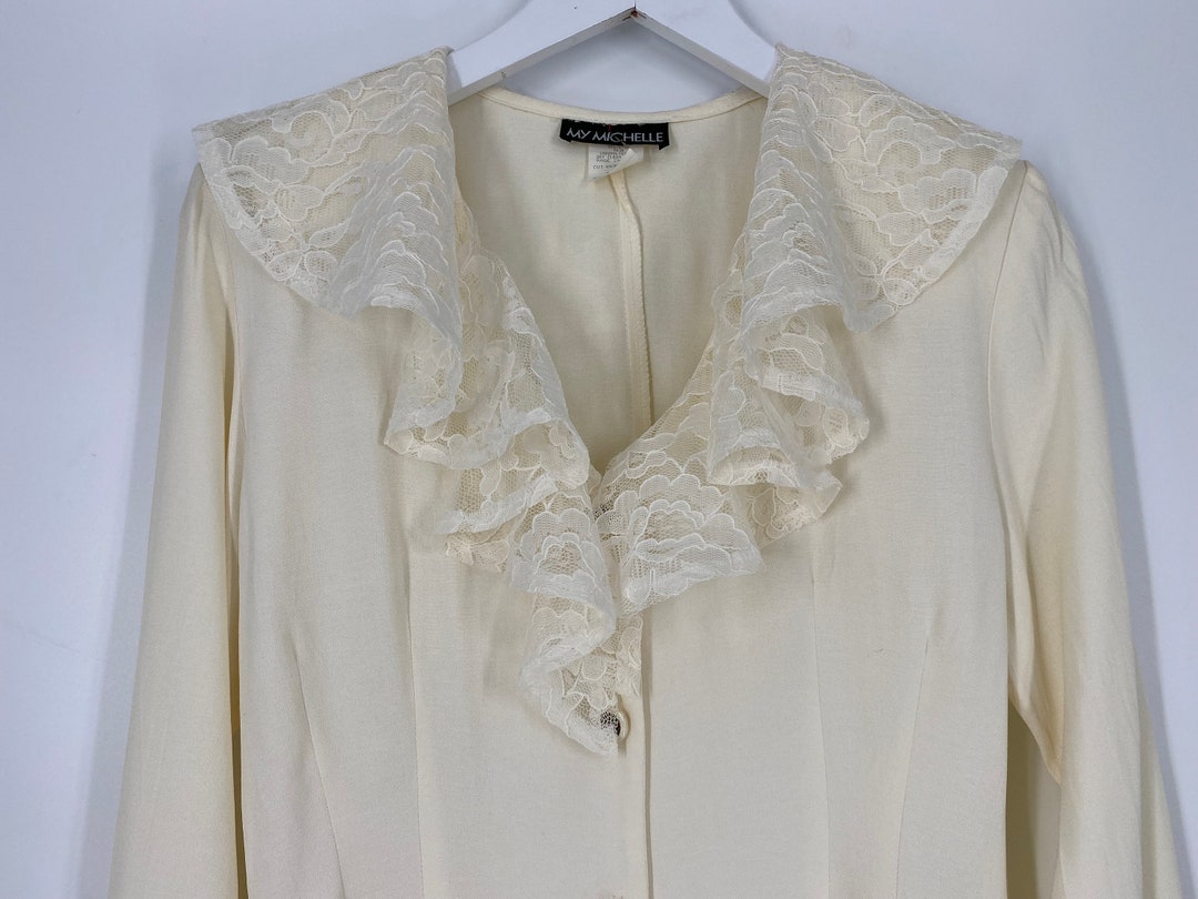 Vintage 80's Cream Color Blouse With Lace Ruffle Collar and Cuffs by My ...