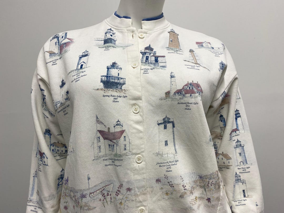 Vintage 90's Lighthouses of MA and ME Cardigan Style Sweatshirt by ...