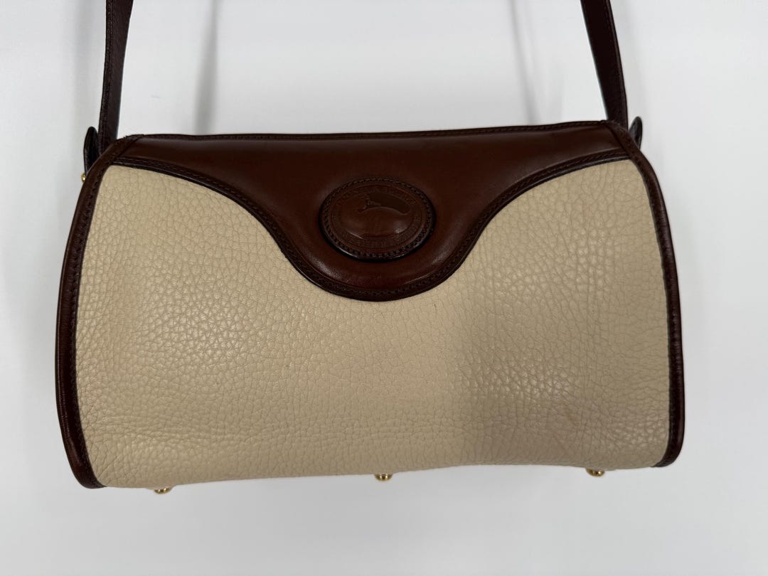 Vintage 90s White & Brown Top Zip Shoulder Bag \ Made in USA \ PLEASE ...